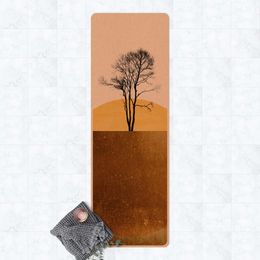 Yogamatte Kork - Goldene Sonne mit Baum - modern gold Natur Sportmatte Sonnenuntergang rutschfest