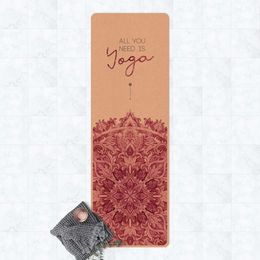 Yogamatte Kork - Spruch All you need is Yoga Rot - Illustration rot Spr&uuml;che Aquarell Mandala rutschfest