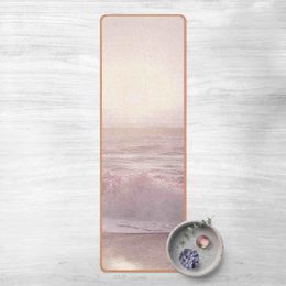 Yogamatte Kork - Sonnenuntergang in zartem Rosa - Motiv rosa Strand Sportmatte Karibik rutschfest