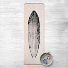 Yogamatte Kork - Surfboard - Motiv schwarz weiss Sport Sportmatte Surfen rutschfest
