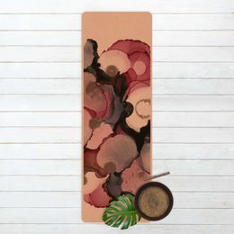 Yogamatte Kork - Pink-Beige Tropfen mit Ros&eacute;gold - Abstrakt rosa originell Aquarell Gymnastik rutschfest