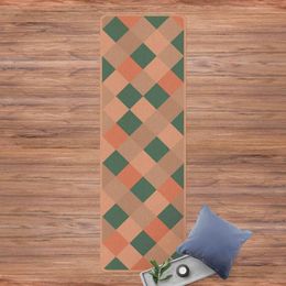 Bilderwelten Yogamatte Kork Illustration gr&uuml;n Training Sportmatte - Geometrisches Muster gedrehtes Schachbrett Apricot - Geometrisch rutschfest