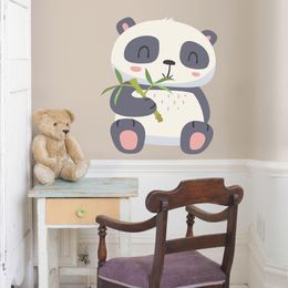 Bilderwelten Wandtattoo Tiere modern selbstklebend Wandaufkleber - Panda nascht am Bambus - Bambus Kinderzimmer Baby M&auml;dchen Jungen