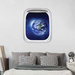 Bilderwelten Wandtattoo Himmel modern 3D-Effekt Wandaufkleber - Fenster Flugzeug Erde im Weltall - Fahrzeuge Kinderzimmer Baby M&auml;dchen Jungen