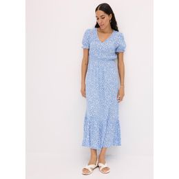 bonprix Maxikleid aus reiner Viskose, blau, Gr.50, floral bedrucktes Maxikleid aus flie&szlig;ender Viskose