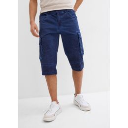 bonprix Cargo-Long-Stretch-Bermuda mit Komfortschnitt Regular Fit, blau, Gr.56, Modische Cargo-Long-Bermuda in gewaschener Optik mit praktischen Taschen, 97% Baumwolle