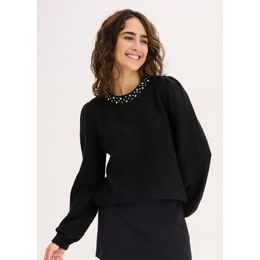 bonprix Pullover, schwarz, Gr.40/42 (M), Pullover mit Flauschgarn und Strassverzierung