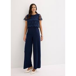 bonprix Jumpsuit aus softem Scuba mit Spitze, blau, Gr.36, Kurz&auml;rmliger Jumpsuit mit Spitze und weitem Bein
