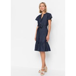 bonprix Jeanskleid aus Bio-Baumwolle, blau, Gr.52, Modisches Jeanskleid mit s&uuml;&szlig;en Raffungen an der Schulter und Volants am Saum., 100% Baumwolle (organic)