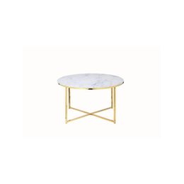 Salesfever Couchtisch rund &Oslash; 80 cm Glasplatte Wei&szlig; Marmoroptik Metallgestell in Goldfarben | Gr.: onesize