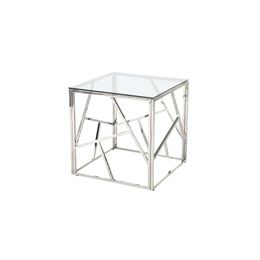 Salesfever Beistelltisch 55x55 cm Glasplatte Klar und Edelstahlgestell in Silber | Gr.: onesize