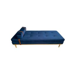 Salesfever Daybed mit Kopf- und Nackenst&uuml;tze aus Heveaholz mit Samt-Bezug in Blau | Gr.: onesize