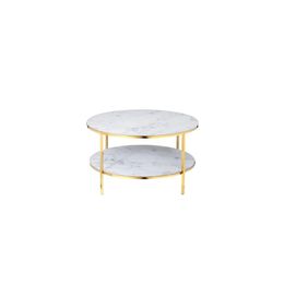 Salesfever Couchtisch rund 80 cm mit 2 Glasplatten Marmoroptik Metallgestell in Goldfarben | Gr.: onesize