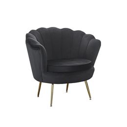 Salesfever Loungesessel im Muscheldesign Chromgestell in Goldoptik & Samtbezug in Schwarz | Gr.: onesize