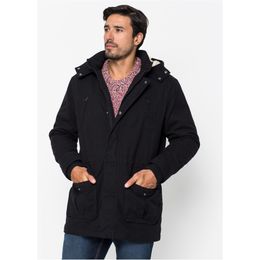 bonprix Winter-Parka mit Teddy-Kapuze, schwarz, Gr.56, L&auml;ssiger Herren Parka wattiert mit gef&uuml;tterter Kapuze und Taschen, aus 100% Baumwolle
