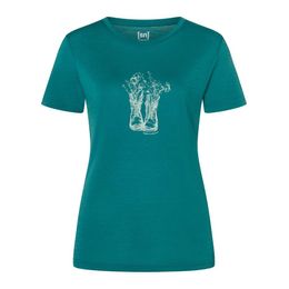 super.natural Merino T-Shirt W FLOWER BOOTS TEE in Petrol | Gr.: S