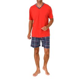 Normann Schlafanzug kurzarm Shorty mit karierter Jersey Hose in rot | Gr.: 58