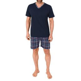 Normann Schlafanzug kurzarm Shorty mit karierter Jersey Hose in marine | Gr.: 56