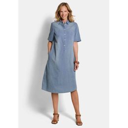 GOLDNER Kurzgr&ouml;&szlig;e: Baumwollkleid mit heller Waschung in blau | Gr.: 21
