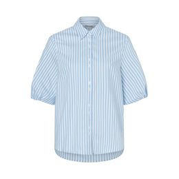 More & More More & More feminine, gestreifte Kurzarm-Puff&auml;rmelbluse in skyblue/white | Gr.: 40