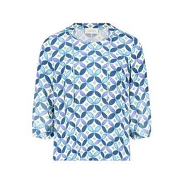 Cartoon Blusenshirt mit Schn&uuml;rung in Blau/Gr&uuml;n | Gr.: 46