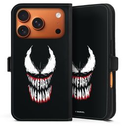 DeinDesign iPhone 17 Pro Handy Klapph&uuml;lle Handyh&uuml;lle aus Kunst Leder schwarz Flip Case Venom Marvel Official Licensed Product Sideflip mit Lasche