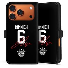 DeinDesign iPhone 17 Pro Handy Klapph&uuml;lle Handyh&uuml;lle aus Kunst Leder schwarz Flip Case Fcb Fc Bayern M&uuml;nchen Kimmich Sideflip mit Lasche