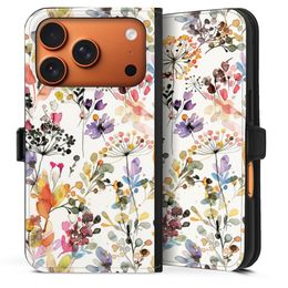 DeinDesign iPhone 17 Pro Handy Klapph&uuml;lle Handyh&uuml;lle aus Kunst Leder schwarz Flip Case Pastel Flower Muster Sideflip mit Lasche