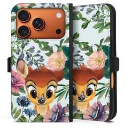 DeinDesign iPhone 17 Pro Handy Klapph&uuml;lle Handyh&uuml;lle aus Kunst Leder schwarz Flip Case Disney Bambi Flowers Sideflip mit Lasche