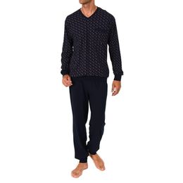Normann Langarm Schlafanzug Pyjama B&uuml;ndchen Minimal-Print in marine | Gr.: 50