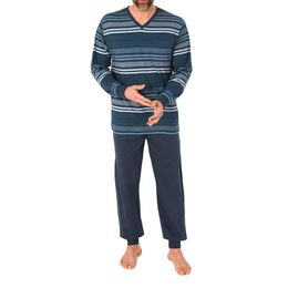 Normann Schlafanzug lang B&uuml;ndchen Streifen in blau-mel. | Gr.: 60/62