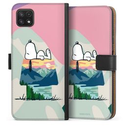 DeinDesign Galaxy A22 5G Handy Klapph&uuml;lle Handyh&uuml;lle aus Kunst Leder schwarz Flip Case Official Licensed Product Peanuts Snoopy Sideflip mit langer Lasche