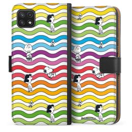 DeinDesign Galaxy A22 5G Handy Klapph&uuml;lle Handyh&uuml;lle aus Kunst Leder schwarz Flip Case Snoopy Muster Peanuts Sideflip mit langer Lasche