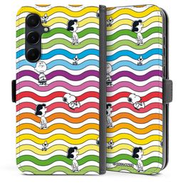 DeinDesign Galaxy A35 5G Handy Klapph&uuml;lle Handyh&uuml;lle aus Kunst Leder schwarz Flip Case Snoopy Muster Peanuts Sideflip mit Lasche