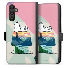 DeinDesign Galaxy A34 5G Handy Klapph&uuml;lle Handyh&uuml;lle aus Kunst Leder schwarz Flip Case Official Licensed Product Peanuts Snoopy Sideflip mit Lasche