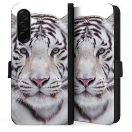 DeinDesign Galaxy A26 Handy Klapph&uuml;lle Handyh&uuml;lle aus Kunst Leder schwarz Flip Case Winter Snow Tiger Sideflip mit Lasche