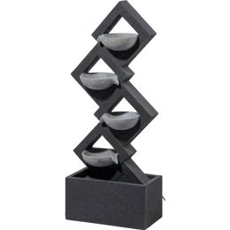 Dobar Polyresin-Brunnen mit Pumpe und LEDs, eckig mit 4 Schalen, dunkelgrau