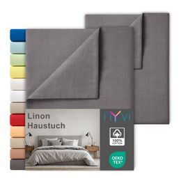 NYVI Linon Deluxe Bettlaken ohne Gummizug aus 100% atmungsaktiver Baumwolle - Betttuch auch als Sommerdecke nutzbar Farbe:Anthrazit;Gr&ouml;&szlig;e:150x250 cm (2er Set)