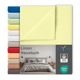 NYVI Linon Deluxe Bettlaken ohne Gummizug aus 100% atmungsaktiver Baumwolle - Betttuch auch als Sommerdecke nutzbar Farbe:Gelb;Gr&ouml;&szlig;e:150x250 cm