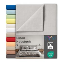 NYVI Linon Deluxe Bettlaken ohne Gummizug aus 100% atmungsaktiver Baumwolle - Betttuch auch als Sommerdecke nutzbar Farbe:Silber;Gr&ouml;&szlig;e:240x260 cm