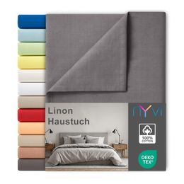 NYVI Linon Deluxe Bettlaken ohne Gummizug aus 100% atmungsaktiver Baumwolle - Betttuch auch als Sommerdecke nutzbar Farbe:Anthrazit;Gr&ouml;&szlig;e:240x260 cm