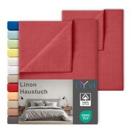 NYVI Linon Deluxe Bettlaken ohne Gummizug aus 100% atmungsaktiver Baumwolle - Betttuch auch als Sommerdecke nutzbar Farbe:Rot;Gr&ouml;&szlig;e:150x250 cm (2er Set)