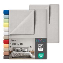 NYVI Linon Deluxe Bettlaken ohne Gummizug aus 100% atmungsaktiver Baumwolle - Betttuch auch als Sommerdecke nutzbar Farbe:Silber;Gr&ouml;&szlig;e:150x250 cm (2er Set)