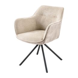 Riess Ambiente riess-ambiente Stuhl VERONA - champagner beige Samt Strukturstoff mit Armlehne Metallbeine schwarz drehbar