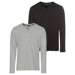 H.I.S. Henleyshirt H.I.S, Herren, Gr. 3XL (64/66), grau (grau meliert, schwarz), Jersey, Obermaterial: 100% Baumwolle. Obermaterial Melange: 90% Baumwolle, 10% Viskose, unifarben, Basic, slim fit, Serafino, B&uuml;ndchen, Shirts, mit Knopfleiste