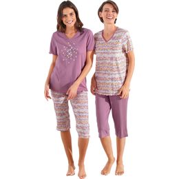 w&auml;schepur Damen Capri-Schlafanz&uuml;ge mit gewellten Abschl&uuml;ssen flieder-bedruckt Gr&ouml;&szlig;e 36/38