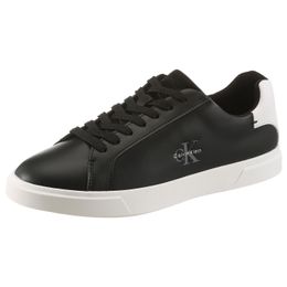 Plateausneaker Calvin Klein "LOW PRO CUPS LTH ML", Damen, Gr. 38, schwarz, wei&szlig;, Leder, unifarben mit Farbeinsatz, Basic, Schuhe Plateausneaker, Schn&uuml;rschuh, Halbschuh, Freizeitsneaker mit seitlichem Logo