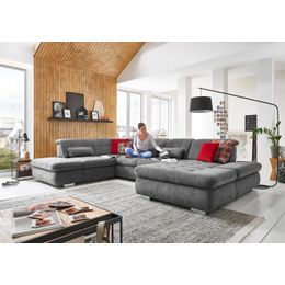 Wohnlandschaft DIE PLANBAR "MP-IN17004 U-Form, Breite 382 cm, weitere Funktionen w&auml;hlbar", grau, B:382cm H:84cm T:124cm, 100% Polyester, Sofas, Wohnlandschaft, Kaltschaum-Polsterung, inkl. Sitztiefenverstellung