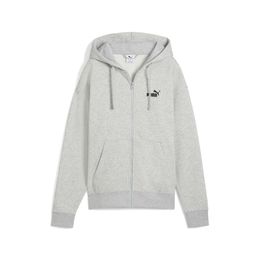 Kapuzensweatshirt Puma "ESS SMALL NO. 1 LOGO COMFORT FULL-ZIP HOODIE FL", Damen, Gr. S, grau (light gray heather), Fleece, Obermaterial: 66% Baumwolle, 34% Polyester, unifarben, comfort fit normal, Sweatshirts Kapuzensweatshirt, mit K&auml;ngurutasche, mit verstellbarer Kapuze, sportlicher Stil