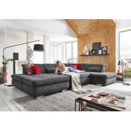 Wohnlandschaft DIE PLANBAR "MP-IN17004 U-Form, Breite 382 cm", grau (anthrazit), B:382cm H:84cm T:124cm, 100% Polyester, Sofas, Wohnlandschaft, Federkern-Polsterung, wahlweise mit Funktionen